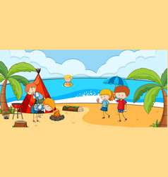 Doodle kids playing in water Royalty Free Vector Image