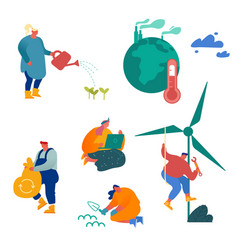Global warming concept man collect garbage Vector Image