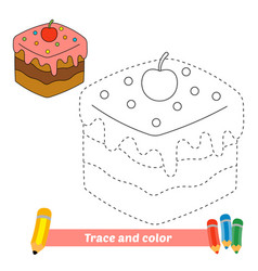 Trace and color for kids birthday cake Royalty Free Vector