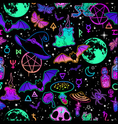 Funny seamless of bright witchy elements Vector Image
