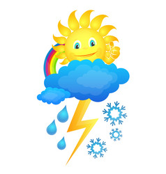 Sun in clouds and rainbow Royalty Free Vector Image