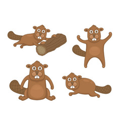Cute young beaver is sitting and holding stick Vector Image