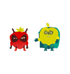 Funny fruit and berry hero superhero characters Vector Image