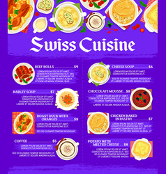 Swiss cuisine food dishes traditional meals menu Vector Image