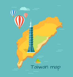 Cartoon taiwan map with famous places Royalty Free Vector