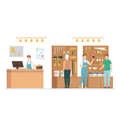 Cartoon color supermarket shelves interior inside Vector Image