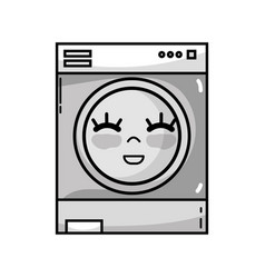 Grayscale kawaii cute happy washing machine Vector Image
