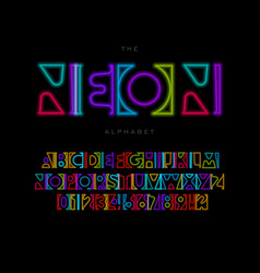 Retro neon alphabet font letters and numbers line Vector Image
