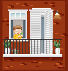 View through the window of a boy cartoon character