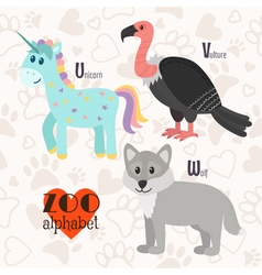 Animal alphabet u v and w Royalty Free Vector Image