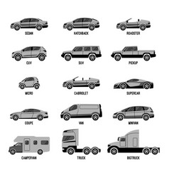 Car type icons set model automobile black Vector Image