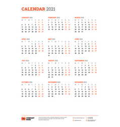 Calendar for 2021 year week starts on monday Vector Image