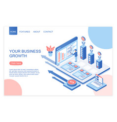 Flat isometric landing page template Royalty Free Vector