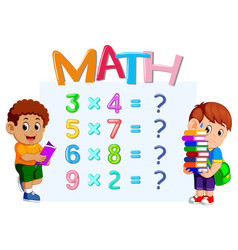 Math worksheet template with two girls Royalty Free Vector