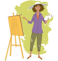 Female painter artist holding palette and brush Vector Image