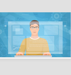 Man software engineer programmer with laptop Vector Image