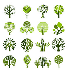 Tree logotypes eco green symbols wood stylized Vector Image