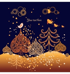 Autumn background with leaves birds and trees Vector Image