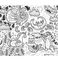 Fantastic creatures animal pattern cute Royalty Free Vector