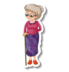 A sticker template with an old woman in standing Vector Image