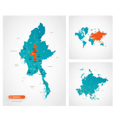 Myanmar higt detailed map with subdivisions Vector Image