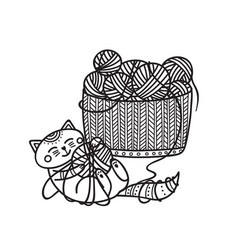 Cute cat laying on yarn ball Royalty Free Vector Image