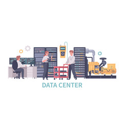 Cartoon datacenter work composition Royalty Free Vector