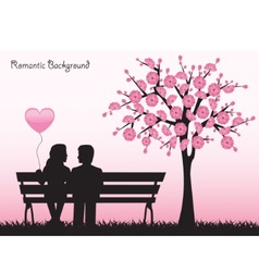 Dating couple silhouette under love tree Vector Image