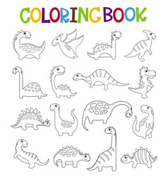 Funny cartoon dinosaurs collection coloring book Vector Image