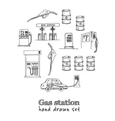 Gas station isolated hand drawn doodles Royalty Free Vector
