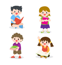 Kindergarten children read book studying english Vector Image