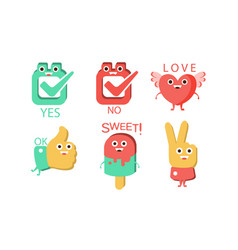 Words and cute cartoon characters with funny faces