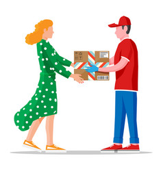 Cartoon delivery man leaning on packages Vector Image