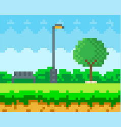 Pixel trees cartoon 8 bit retro game nature plant Vector Image