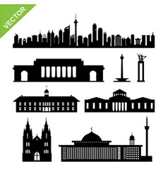Bali indonesia landmark silhouettes Royalty Free Vector