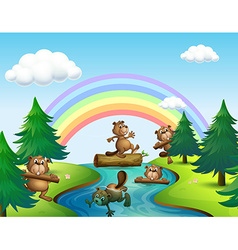 Cartoon beaver on log Royalty Free Vector Image