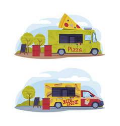 Pizza food truck street meal van fast food Vector Image