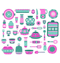 Cartoon ceramic crockery kitchen cookware Vector Image