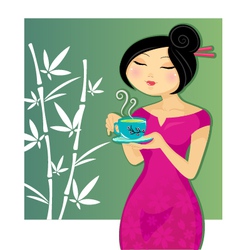 Cartoon lady with tea cup Royalty Free Vector Image