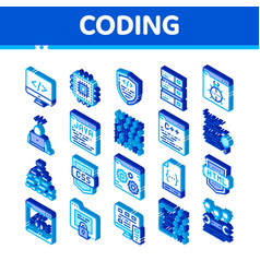 Coding system isometric icons set Royalty Free Vector Image
