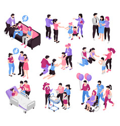Isometric family children parents in different Vector Image