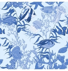 Sea life seamless pattern underwater background Vector Image