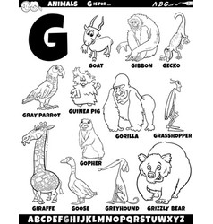 Alphabet with cartoon characters and objects set Vector Image