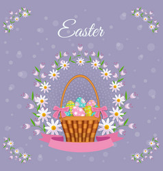 Easter spring poster with eggs flowers Royalty Free Vector