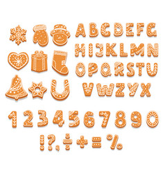 Set gingerbread cookies alphabet numbers Vector Image