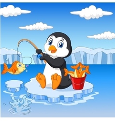 Cartoon arctic animals with ice field background Vector Image