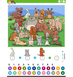 Counting and adding task with cartoon pet animals Vector Image