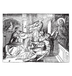 Peter denying christ vintage Royalty Free Vector Image