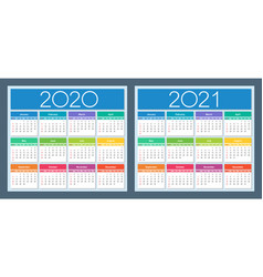 Colorful year 2020 calendar Royalty Free Vector Image