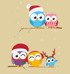 Owl family on branch christmas banner Royalty Free Vector